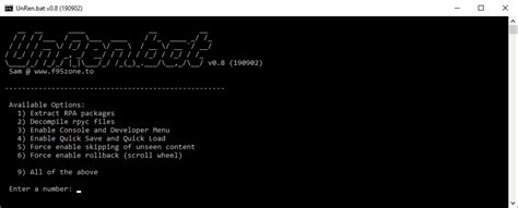 Tool Ren Py UnRen Bat V RPA Extractor RPYC Decompiler Console Developer Menu