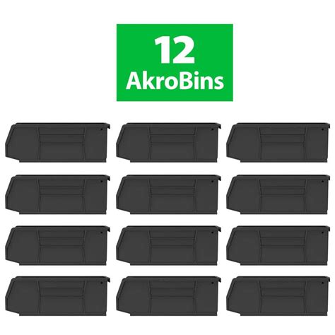 Akro Mils 30224 Plastic Stackable Storage Bins 11 In X 4 In X 4 In Black 12 Pack 30224