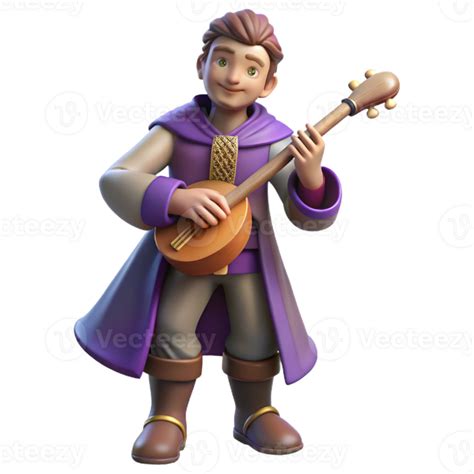 Extraordinary Vintage 3d Render Of A Musical Bard High Resolution
