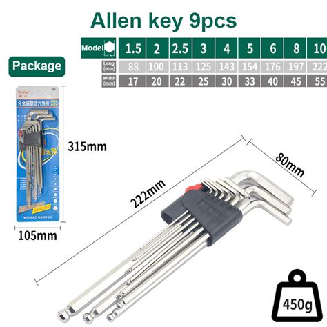 [extra Long] 9 Pcs Ball Point Allen Key Wrench Set Heavy Duty Alan Key Set Tools Flat Head