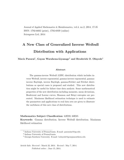 Pdf A New Class Of Generalized Inverse Weibull Distribution With Applications