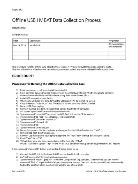 Offline Usb Hv Bat Data Collection Process Pdf Usb Flash Drive Usb
