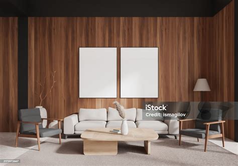 쉴 수 있는 공간과 커피 테이블이 있는 목조 거실 인테리어 모형 프레임 0명에 대한 스톡 사진 및 기타 이미지 0명 3차원 형태 가정 생활 Istock