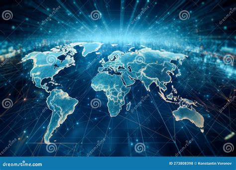 World Map Displayed In A Digital Cyberspace Environment With Blue Background Perfect For