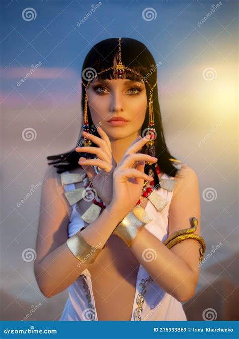 Portrait Of Egypt Style Woman Sexy Girl Goddess Queen Cleopatra Stand