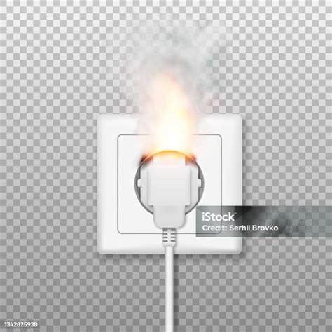 화재 배선 사실적인 소켓과 과부하에서 불에 연결합니다 전기 안전 개념 단락 전기 회로 벡터 그림입니다 콘센트에 대한 스톡 벡터 아트 및 기타 이미지 Istock