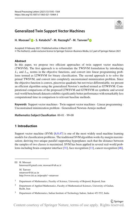Generalized Twin Support Vector Machines Request Pdf