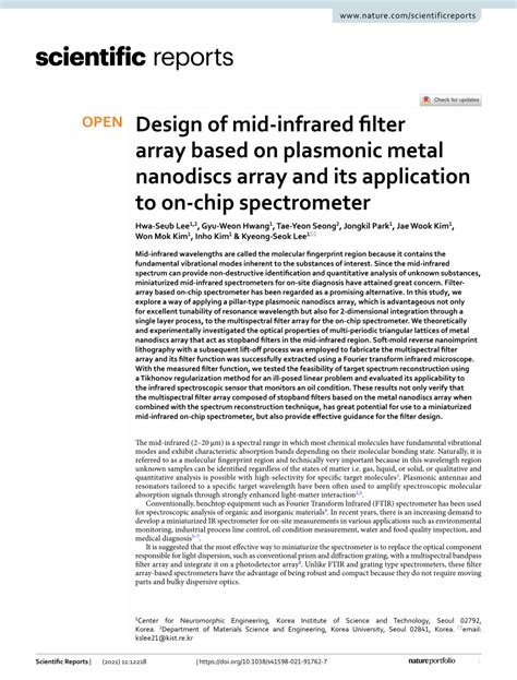 Pdf Design Of Mid Infrared Filter Array Based On Plasmonic Metal