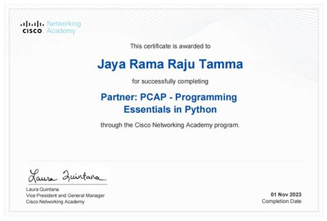Cisco Networking Academy Certificate In Programming Essentials In
