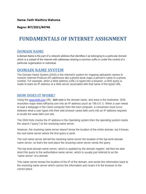 Fundamentals Of Internet Assignments Pdf Domain Name Domain Name