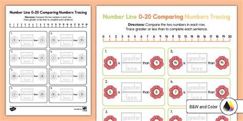 Number Line 0 20 Comparing Numbers Tracing Worksheet