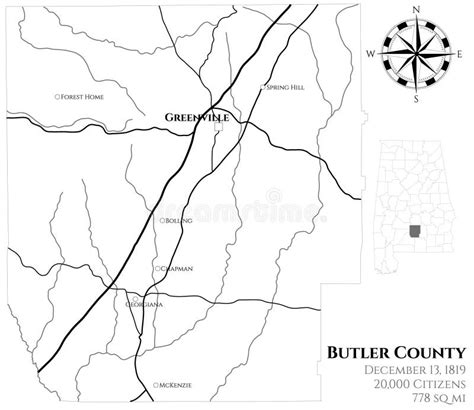 Map Of Butler County In Alabama Stock Vector Illustration Of Alabama