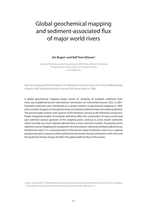 Pdf Global Geochemical Mapping And Sediment Associated Flux Of Major World Rivers