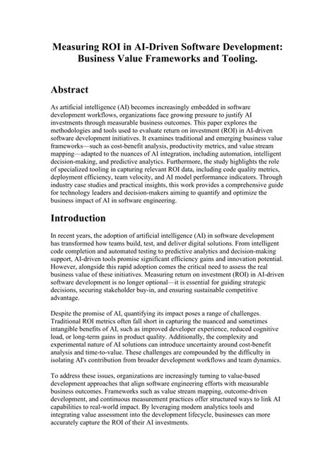 Pdf Measuring Roi In Ai Driven Software Development Business Value Frameworks And Tooling