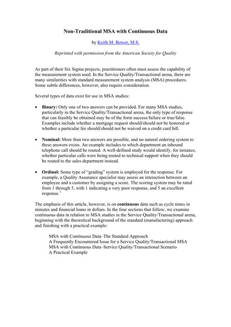 PDF NonTraditional MSA With Continuous Data