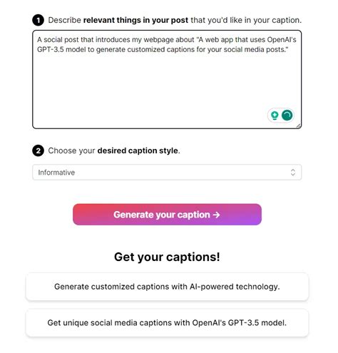 Youtube Facebook Twitter Instagram Caption Generator Using ChatGPT