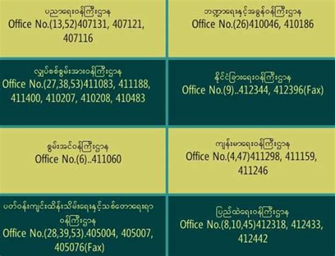 ချမ်းမြေ့ဂုဏ်ဝေ ဝန္ႀကီးဌာနအလိုက္ဆက္သြယ္ရန္ဖုန္းနံပါတ္မ်ား