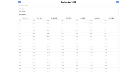 Weekly Calendar Free React Tailwind Component