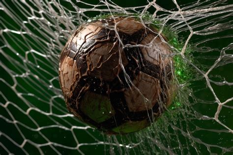 Premium AI Image Dirty Soccer Ball In Net Generate Ai