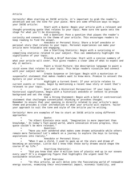 Article Writing Igcse Pdf