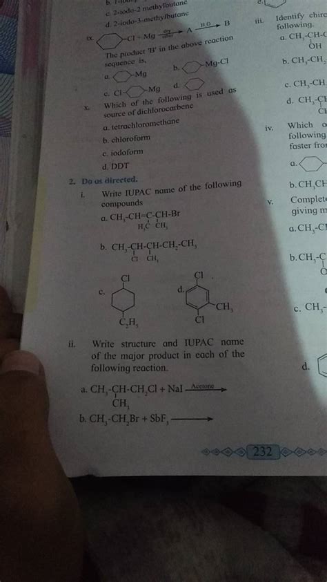 Write Structure And Iupac Name Of The Major Product In Each Of The Follow