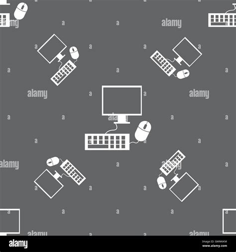 Computer Widescreen Monitor Keyboard Mouse Sign Icon Seamless Pattern On A Gray Background