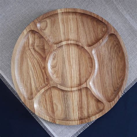 Менажниця деревяна дубова дошка для подавання страв кругла на 5 секцій двостороння продаж