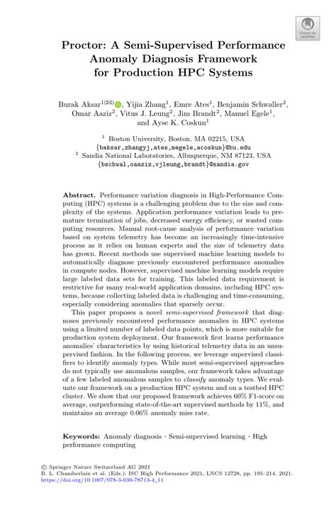 Pdf Proctor A Semi Supervised Performance Anomaly Diagnosis Framework For Production Hpc Systems