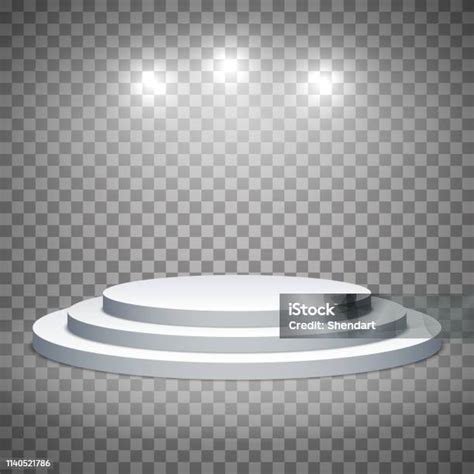 스포트 라이트가 있는 화이트 받침대 투명 한 배경의 템플릿입니다 편집 가능한 벡터 일러스트입니다 3차원 형태에 대한 스톡 벡터