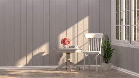 화이트의 자 및 회색 방 빈티지 스타일 빈 거실 3d 렌더링 인테리어 디자인 아름 다운 꽃 집 복사 공간을 위한 가구 세트 사진