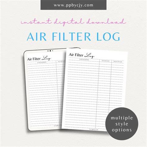 Air Filter Replacement Log Printable Template Maintenance Tracker In