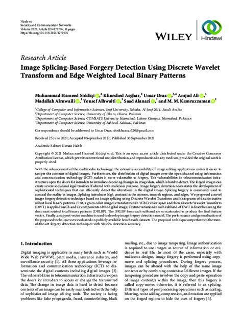 Pdf Image Splicing Based Forgery Detection Using Discrete Wavelet Transform And Edge Weighted
