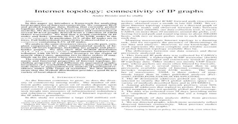 Pdf Internet Topology Connectivity Of Ip Graphs · Internet Topology Connectivity Of Ip
