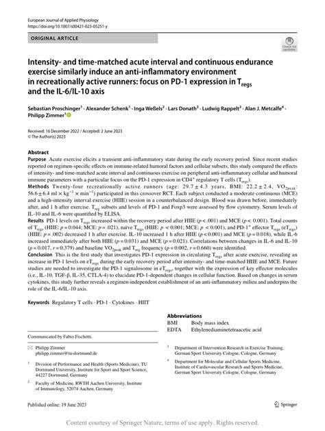 Pdf Intensity And Time Matched Acute Interval And Continuous