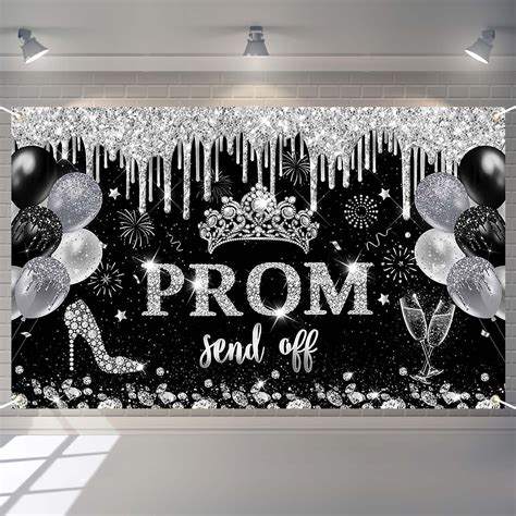 2025 Prom Night Backdrop Black Silver Glitter Bokeh Graduation Photo Background Diamonds Crown