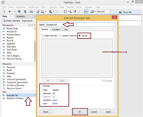 create a tableau set
