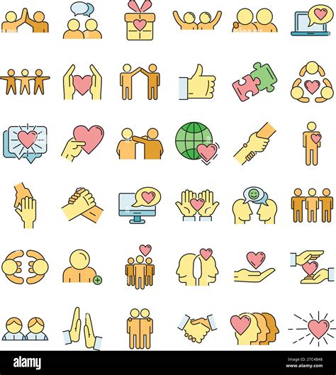 Friendship Icons Set Outline Set Of Friendship Vector Icons Thin Line Color Flat On White Stock