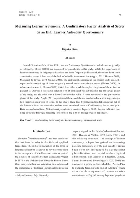 Pdf Measuring Learner Autonomy A Confirmatory Factor Analysis Of Scores On An Efl Learner
