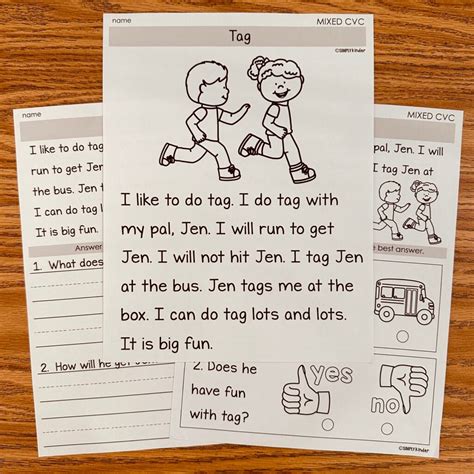 Reading Fluency And Comprehension Passages Mixed Cvc Simply Kinder