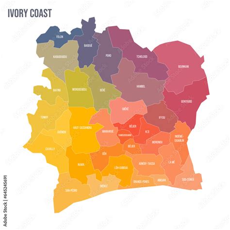 Ivory Coast Political Map Of Administrative Divisions Regions And