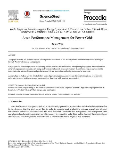 Pdf Asset Performance Management For Power Grids