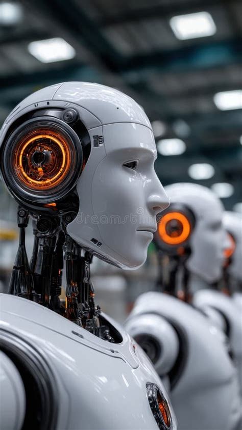 Futuristic Robot Manufacturing Line With Humanoid Robots Showing