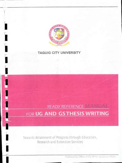 Ready Reference Manual For Ug And Gs Thesis Writing Taguig City University Pdf