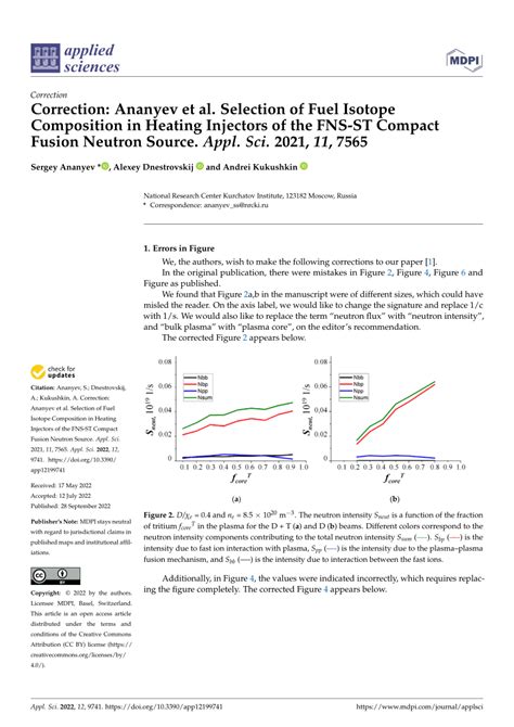 Pdf Correction Ananyev Et Al Selection Of Fuel Isotope Composition In Heating Injectors Of