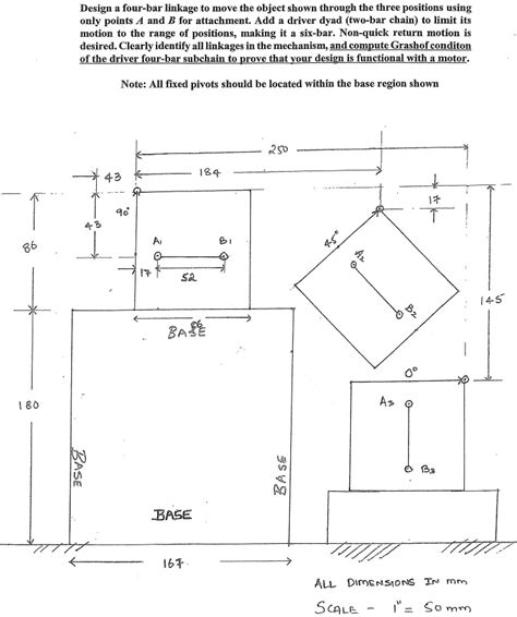 solved design a four bar linkage to move the object shown through the