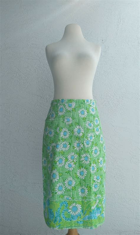 Vintage 60s Blue Tiger Flower Power High Waisted Skirt By Lilly