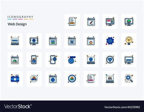 Web Design Line Filled Style Icon Pack Vector Image