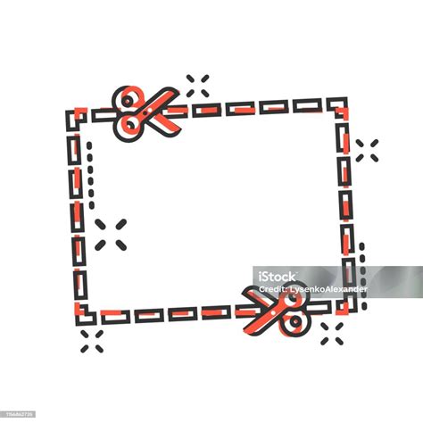 만화 스타일의 쿠폰 컷 라인 아이콘 가위는 흰색 고립 된 배경에 벡터 만화 그림을 잘라 판매 스티커 비즈니스 컨셉 스플래시 효과 가위에 대한 스톡 벡터 아트 및 기타 이미지