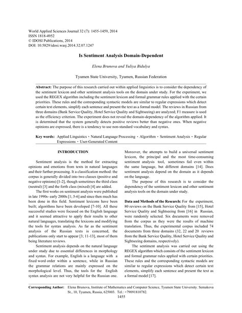 Pdf Is Sentiment Analysis Domain Dependent