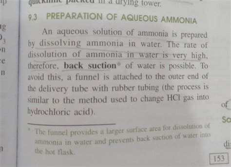 PREPARATION OF AQUEOUS AMMONIA An Aqueous Solution Of Ammonia Is Prep
